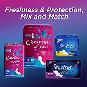 Stayfree Maxi Overnight Pads with Wings For Women, Reliable Protection and Absorbency of Feminine Periods, 28 Count