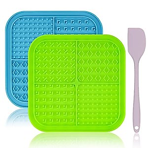 PatiencET Licking Mat for Dogs Cats 2 Pack, Dog Peanut Butter Lick Pad with Strong Suction Cups for Calming, Reduce Anxiety Boredom (Blue & Green)
