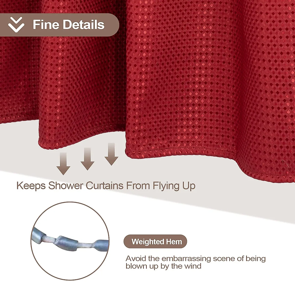 WOHEWREY Shower Curtain, Waterproof Waffle Fabric Shower Curtain, 72 * 78 Inch Shower Size, with 12 Hooks, Weighted Long Hem, Machine Washable, Suitable for Home Hotel Bathroom Shower Curtain Set Red