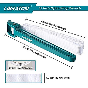 LIBRATON Strap Wrench, Nylon Strap Wrench, 12" Adjustable Oil Filter Strap Wrench, Strap Wrench Plumbing Heavy Duty, Double Layered Nylon Strap Wrench, Handle Belt Wrench
