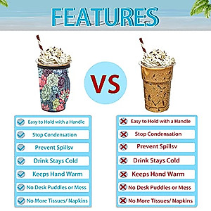Tropical Succulent Iced Coffee Cup Sleeve with Handle for Cold Drinks Beverages Vintage Succulent Reusable Neoprene Cup Holder Insulator Sleeve 30-32oz