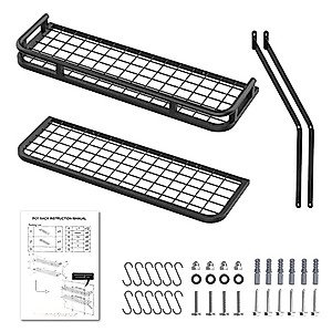 ChefHachiro Kitchen Pot Rack, Heavy Duty Wall Mount Pots and Pans Organizer, 2-Tier Wall Shelves with 12 S Hooks for Kitchen Cookware Utensils