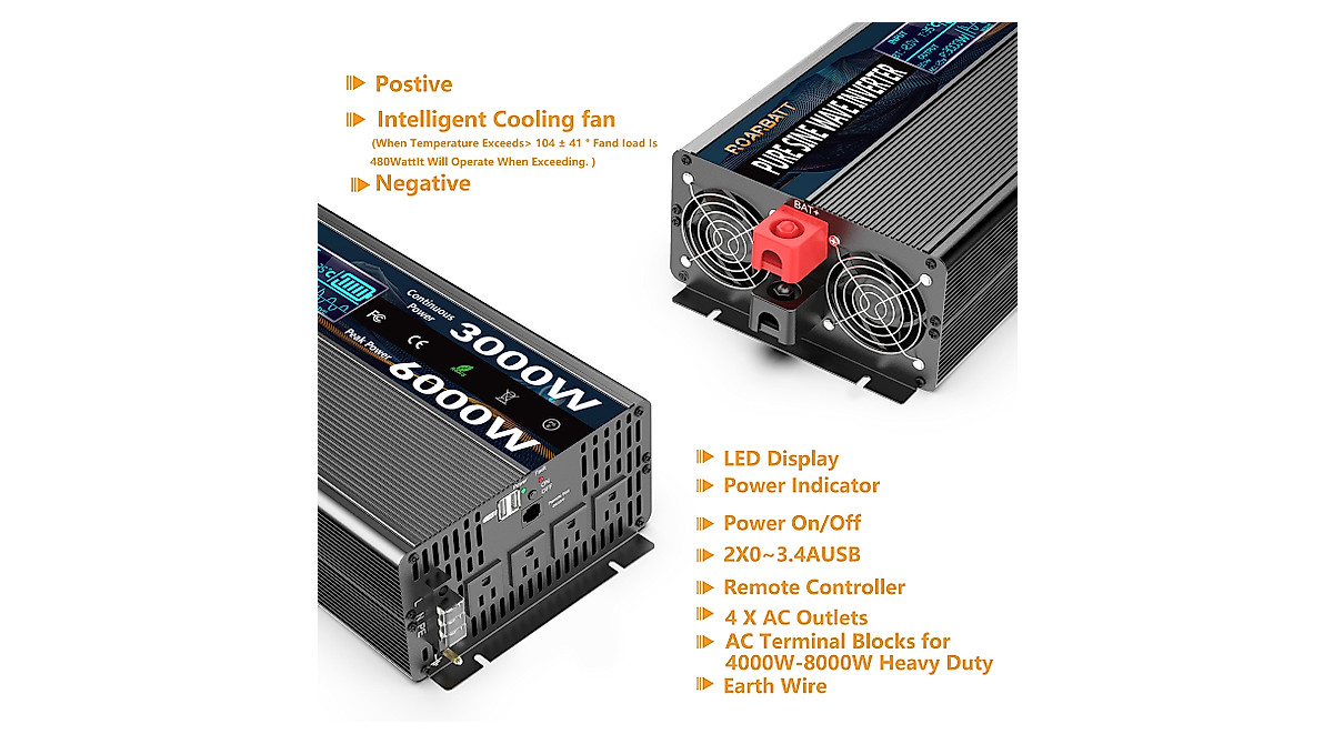 Pure Sine Wave Power Inverters 3000W 12V DC to AC 110V 120V Peak Power ...