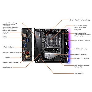 GIGABYTE B550I AORUS PRO AX (AM4 AMD/B550/Mini-Itx/Dual M.2/SATA 6Gb/s/USB 3.2 Gen 1/WiFi 6/2.5 GbE LAN/PCIe4.0/Realtek ALC1220-Vb/DisplayPort 1.4/2xHDMI 2.0B/RGB Fusion 2.0/DDR4/Gaming Motherboard)