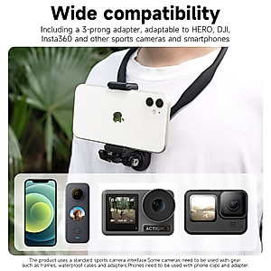 TELESIN SE Neck Mount with Phone Holder Vertical Adapter Kit, Necklace Lanyard Strap Head Chest POV Selfie Accessories for GoPro Max Hero 12 11 10 9 8 Insta360 X3 X4 Go3 Ace Pro DJI Action 4 Pocket 3
