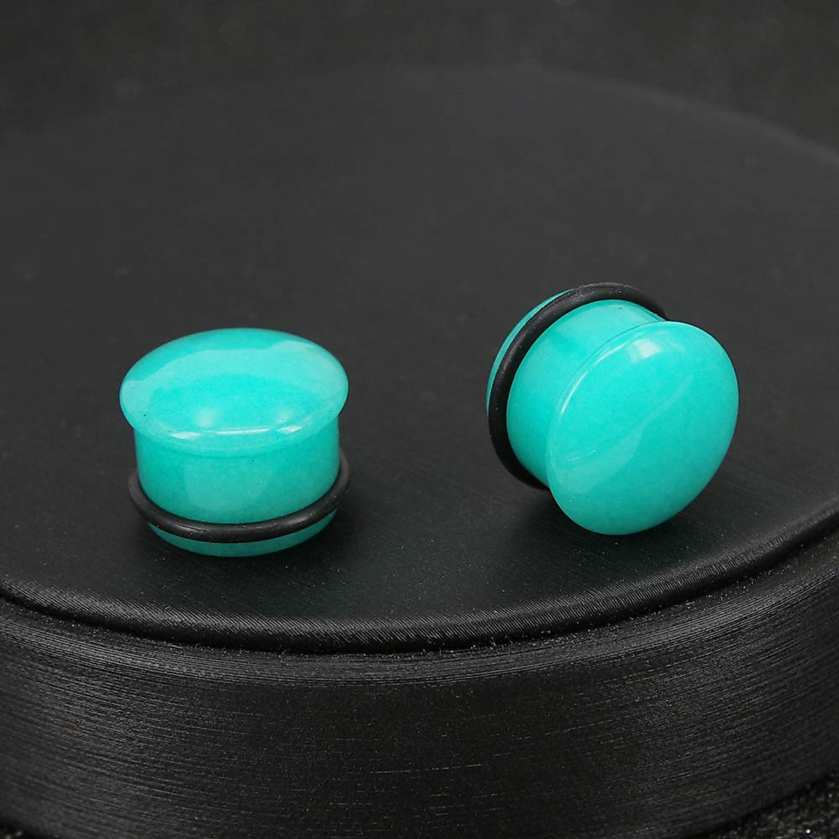 ZS Mozambique Amazonite Natural Stone Ear Plug Ear Gauge Noble Temperament Single Flare Ear Expander Tunnel (Gauge=0g(8mm))