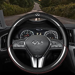Custom fit for Infiniti Cars, Carbon Fiber Steering Wheel Cover, Steering Wheel Accessories for Infiniti All Models, Elastic, Anti-Slip, Sport Style (BlackBlack, for -Infiniti)