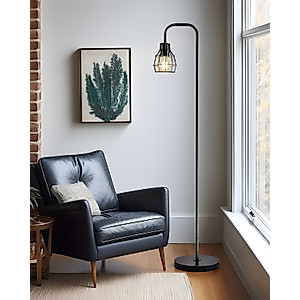 Oneach 63.75" Industrial Floor Lamp Modern Black Floor Lamp with Footswitch Metal Reading Tall Pole Light with 4W LED Bulb Standing Tall Lamp for Living Room Bedroom Office E26 Base