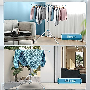 SunEegral Tripod Clothes Drying Rack-Height Adjustable Laundry Rack,Portable & Foldable Laundry Room Organization for Quilt Towel Clothing, Space Saving Design,Indoor/Outdoor,20 Hooks