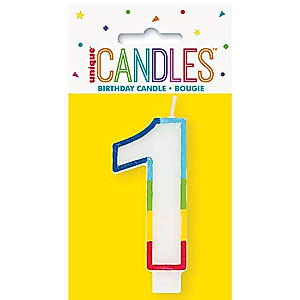 Unique Vibrant Rainbow Border Number "1" Birthday Candle - Multicolored & Eye-Catching Design - Perfect for Unforgettable Birthday Celebrations