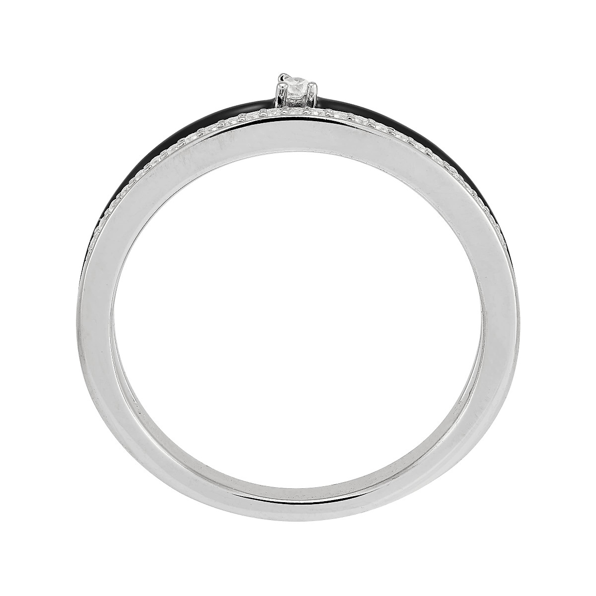 Welry Sterling Silver Black Enamel Double Band Ring with Cubic Zirconia, Size 7, Size 7