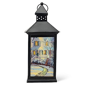 Thomas Kinkade Night Before Christmas Metal Holiday Flameless LED Lantern, Black, 13.5 Inch