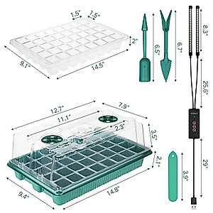 LCYATSI 2 Set 80-Cell Seed Starter Kit with Grow Light and 80pcs Peat Pellet Humidity Dome (80 Cells Total Tray) Seed Starting Trays, Base Large Greenhouse Germination Kit for Seeds Growing Starting