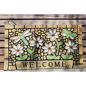 CHICHIC Door Mat, Welcome Mat 17x 30 Inch Front Door Mat Outdoors for Home Entrance Outdoors Mat for Outside Entry Way Doormat Entry Rugs, Heavy Duty Non Slip Rubber Back Low Profile, Dragonfly