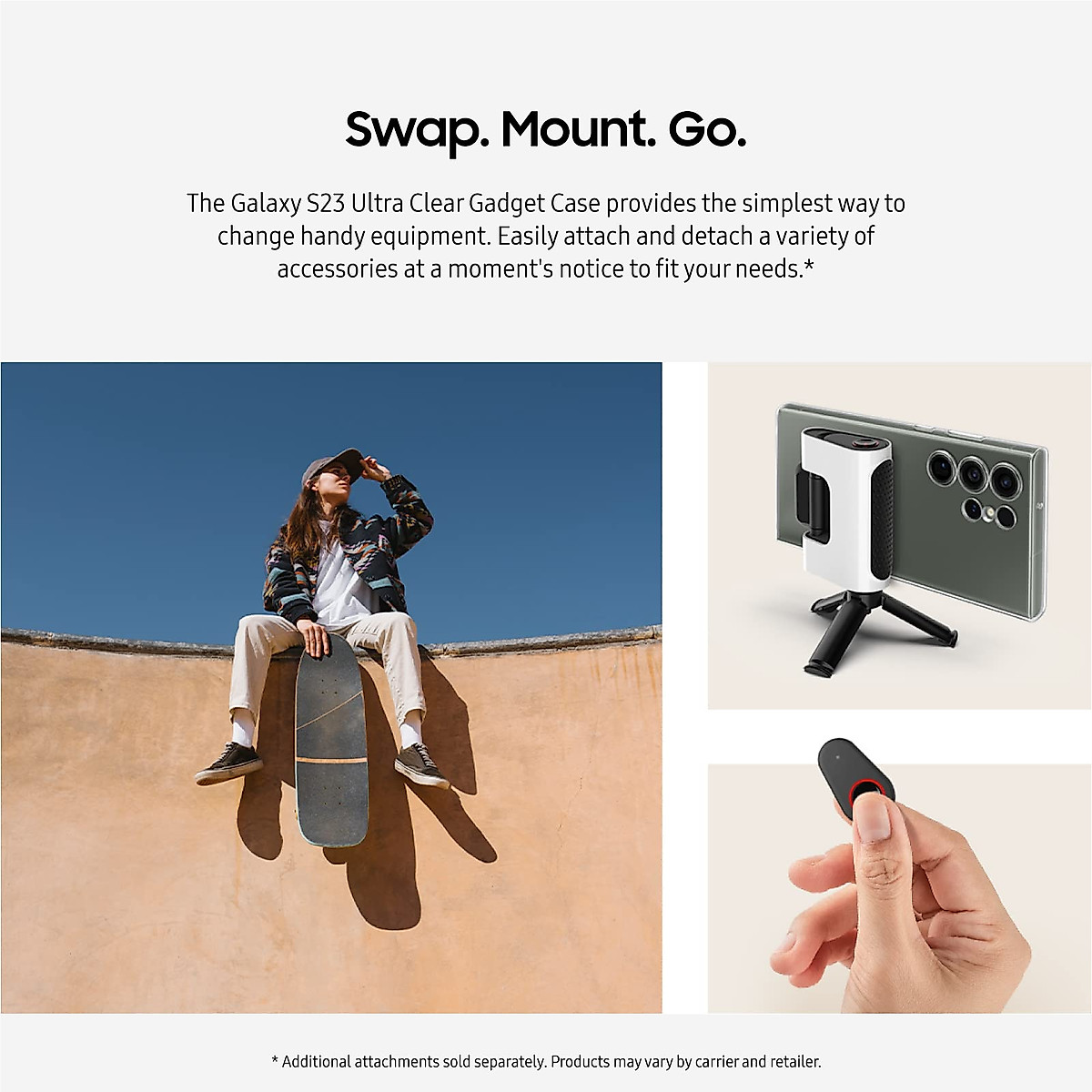 SAMSUNG Galaxy S23 Clear Gadget Phone Case, Protective Cover w/Grip, Kickstand, Premium Clarity, Detachable Mount for Accessories, US Version, EF-XS911CTEGUS, Transparent