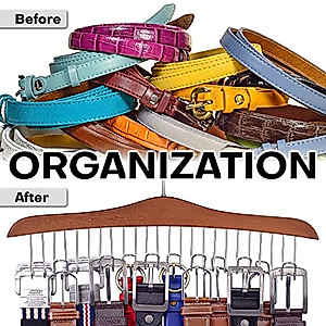 Belt Hanger (Wooden, Cherry Maple, 12 Hooks), Closet Organizer for Ties, Belts, Scarves, Rotating Swivel Holder for Necktie Wardrobe Storage by Zoe Deco