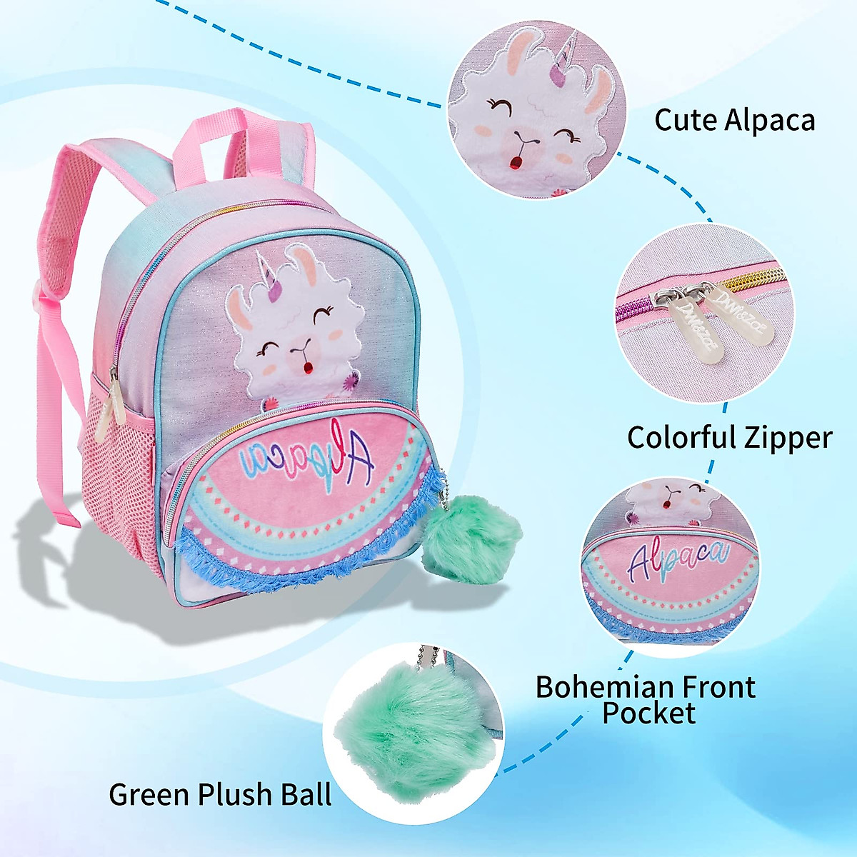 VICKNIY Girl Preschool Backpack for Age 2-5, Toddler Kids Pink Backpacks, Alpaca Sheep Backpack Small Kids Backpacks, Cute Kindergarten Backpack for Girl