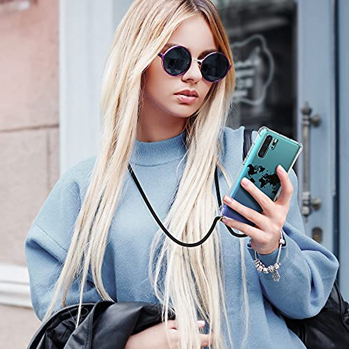 kwmobile Crossbody Case Compatible with Huawei P30 Pro Case - Clear TPU Phone Cover w/Lanyard Cord Strap - Anthracite