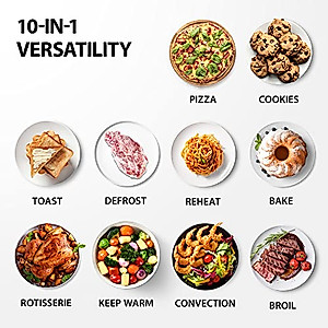 TOSHIBA AC25CEW-BS Large 6-Slice Convection Toaster Oven Countertop, 10-In-One with Toast, Pizza and Rotisserie, 1500W, Black Stainless Steel, Includes 6 Accessories