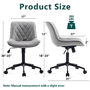 YOUNUOKE Comfortable Desk Chair, Home Office Chairs with Wheels, Armless Samll Comfy Vanity Chairs, PU Leather Computer Task Work Desk Chairs, Gery