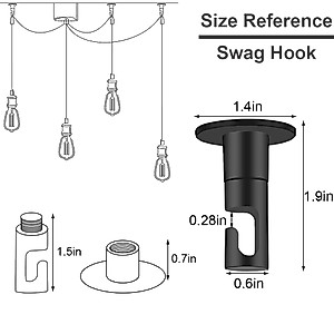 AKBFOX 6pcs Swag Hooks for Ceiling Hanging, Heavy Duty Hangers, Swag Lamp Hooks, Modern Swag Hooks for Chandelier, String light, Lanterns, Pendant Cable Lights Indoor Outdoor Use (Black)
