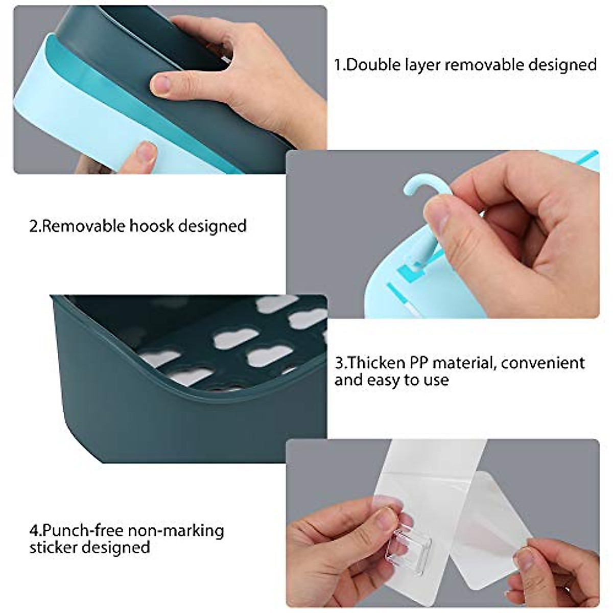 Shower Caddy Basket Shelf with Hooks, No Drilling Adhesive Wall Mounted Bathroom Shelf Shampoo Conditioner Bathroom Storage Organizer (blue)