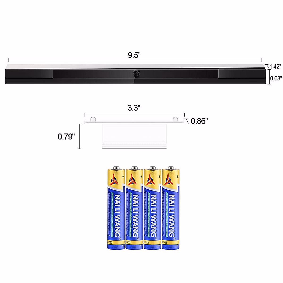 Replacement Wii Wireless Sensor Bar, Infrared IR Ray Motion Sensor Signal Receiver for Nintendo Wii and Wii U Console with Stable Stand and 4 AAA Batteries(Black)