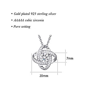 FANCIME White Gold Plated 925 Sterling Silver CZ Cubic Zirconia Knot Flower Infinity Fashion Pendant Necklace For Women, 16" + 2" Extender