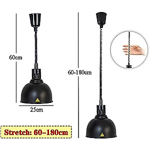 LINKANRUO Commercial Food Heat Lamp, Retractable Food Heating Lamp Food Warmer High Power Commercial Hotel Kitchen Equipment Restaurant Supplies 220V 250W Caliber 25cm, Black 3 Pieces Lamps