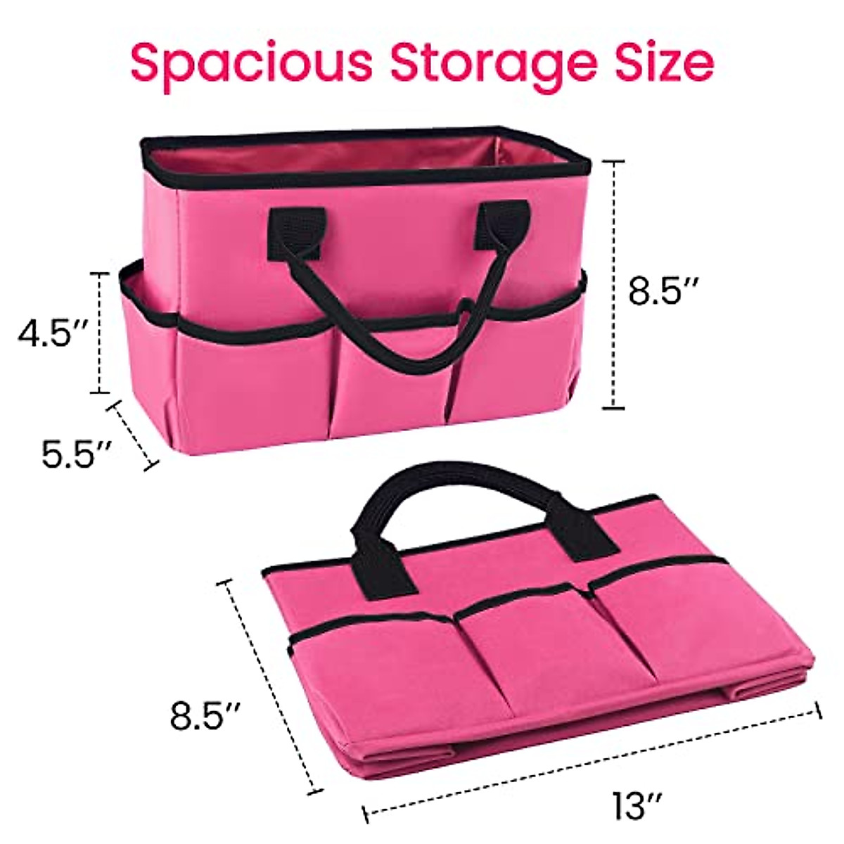 Godery Desktop Tote and Stock Organize, Teacher Helper Tote Bag Organization for Arts, Books, Stationery, etc, and Office Desk Organize, Make-up Storage Tote with Handles for Travel (PINK)
