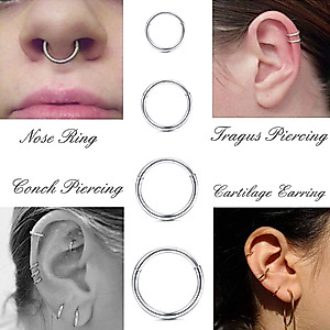 MILACOLATO Hypoallergenic Nose Rings Hoops 8Pcs 18G 316L Stainless Steel Hinged Segment Clicker Rings for Septum Cartilage Daith Conch Helix Rook Tragus Ear Lobe Sleeper Earrings Nose Piercing Jewerly for Men Women, 6/8/10/12mm