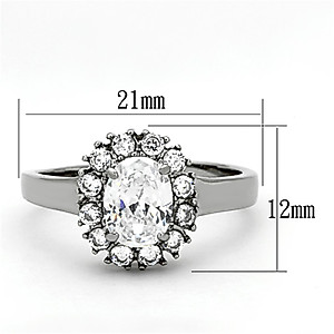 Marimor Jewelry 2.15 Carat Halo Oval Cut Zirconia Stainless Steel Engagement Ring Women's Size 5