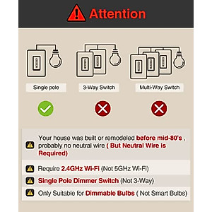GHome Smart Smart Dimmer Switch Work with Alexa Google Home, Neutral Wire Required 2.4GHz Wi-Fi Switch for Dimming LED CFL INC Light Bulbs, Single Pole, UL Certified, No Hub Required, 1Pack