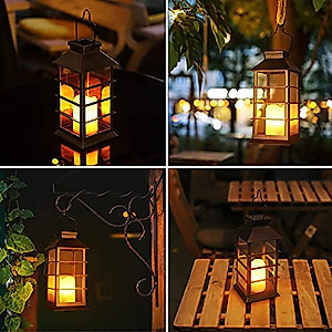 2 Pack Christmas Solar Lantern,Outdoor Garden Hanging Lantern-Waterproof LED Solar Lanterns Plastic Flickering Flameless Candle Mission Lights for Christmas Table, Outdoor, Party Decorative (Black)