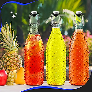 Nevlers 33oz 6 PK Dotted Swing Top Glass Bottles with Lids | Flip Top Glass Bottle for Beer, Mead, Wine Bottles, Kombucha Bottles & Limoncello Bottles with Caps | 1 Liter Glass Containers for Liquids