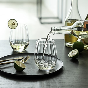 1500° C TABLETOP Radial Ray Stemless Wine Glasses Set of 6, 18 oz, Crystal Clear Wine Glasses for White and Red Wine, Ideal Gifts for Wine Lover at Chrismas and New Year.