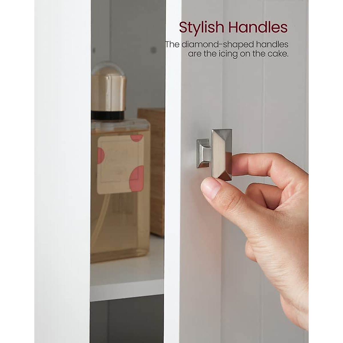 VASAGLE Tall Corner Cabinet, Bathroom Storage Cabinet with 2 Doors and 4 Adjustable Shelves, for Bathroom, Kitchen, Living Room, Modern Farmhouse Design, White UBBC541P31