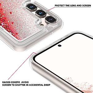 HesLine for Galaxy S23 Case Glitter Liquid,S23 Case Bling Quicksand Sparkle Shockproof Protective Hard PC Slim Bumper for Samsung Galaxy S23 5G 6.1'' Cute for Girls Women Men,Red