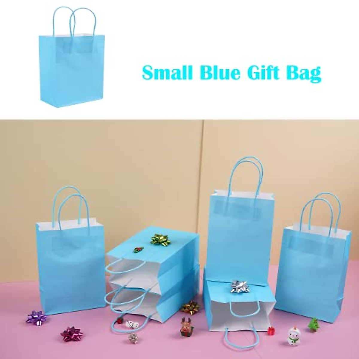 ysmile 12 ct Blue Gift Bag with Handle Favor Bag for Goodie Treat Paper Bag for Birthday Party in Bulk 8.2x5.9x3.1 from