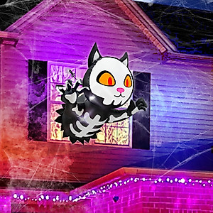 TURNMEON 4 Ft Halloween Inflatable Scary Black Cat Broke Out from Window Outdoor Halloween Decorations Blow Up Skeleton Build-in LED Lights Halloween Party Indoor Outside Home Yard Garden Lawn Decor