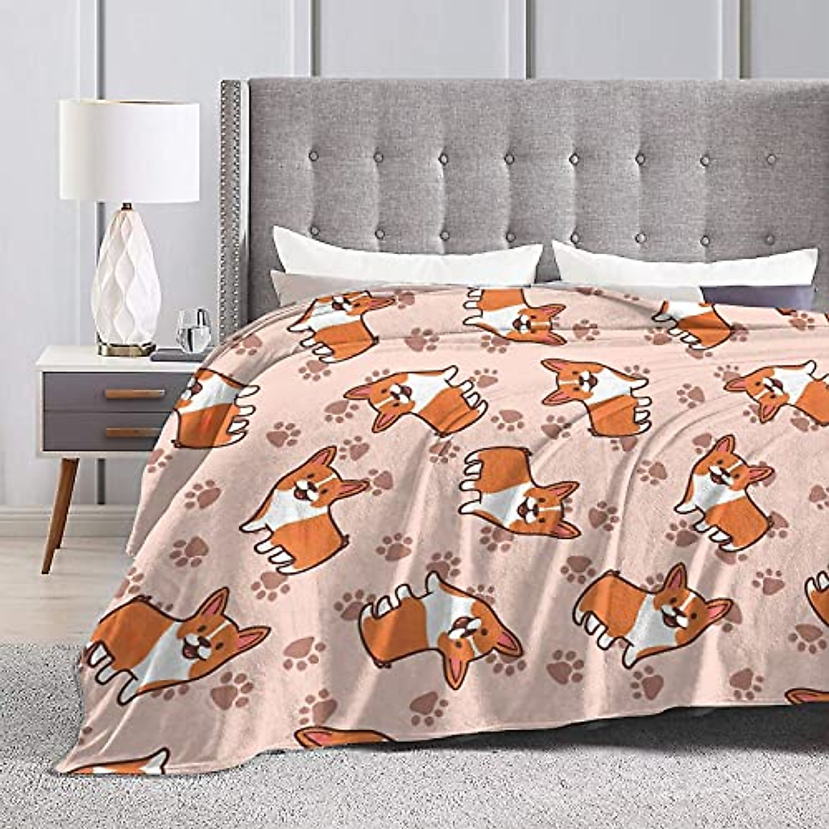 tiehrpr Cute Corgi Dog Blanket Flannel Fleece Throw Blanket Kawaii Stuff for Bed Couch Sofa Chair 60"X50"