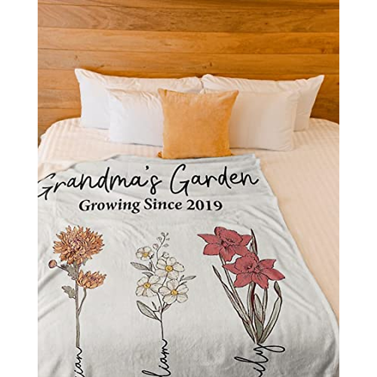 Love Signal Grandma's Garden Personalized Mom Blanket with Kids Names, Grandma Garden Blanket, Mothers Day Christmas Blanket Gifts, Custom Birth Month Flower Blanket for Nana Mimi Gigi