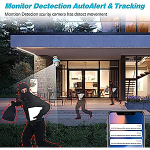 EYETOO Wireless WiFi Light Bulb Security Camera Outdoor, 10x Zoom 360 Degree PTZ Panoramic Light Socket Security Camera for Home with FHD 1080P Color Night Vision, Auto Tracking, Two-Way Talk, Alerts