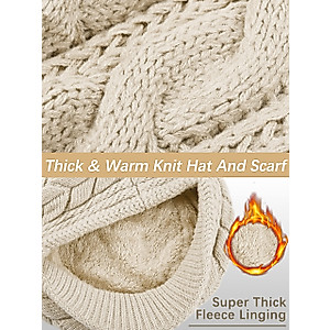 URATOT 3 Pieces Women Winter Hat Scarf Glove Set Warm Skull Beanie Hat with Visor Knitted Touch Screen Glove Scarf 3 In 1 Set