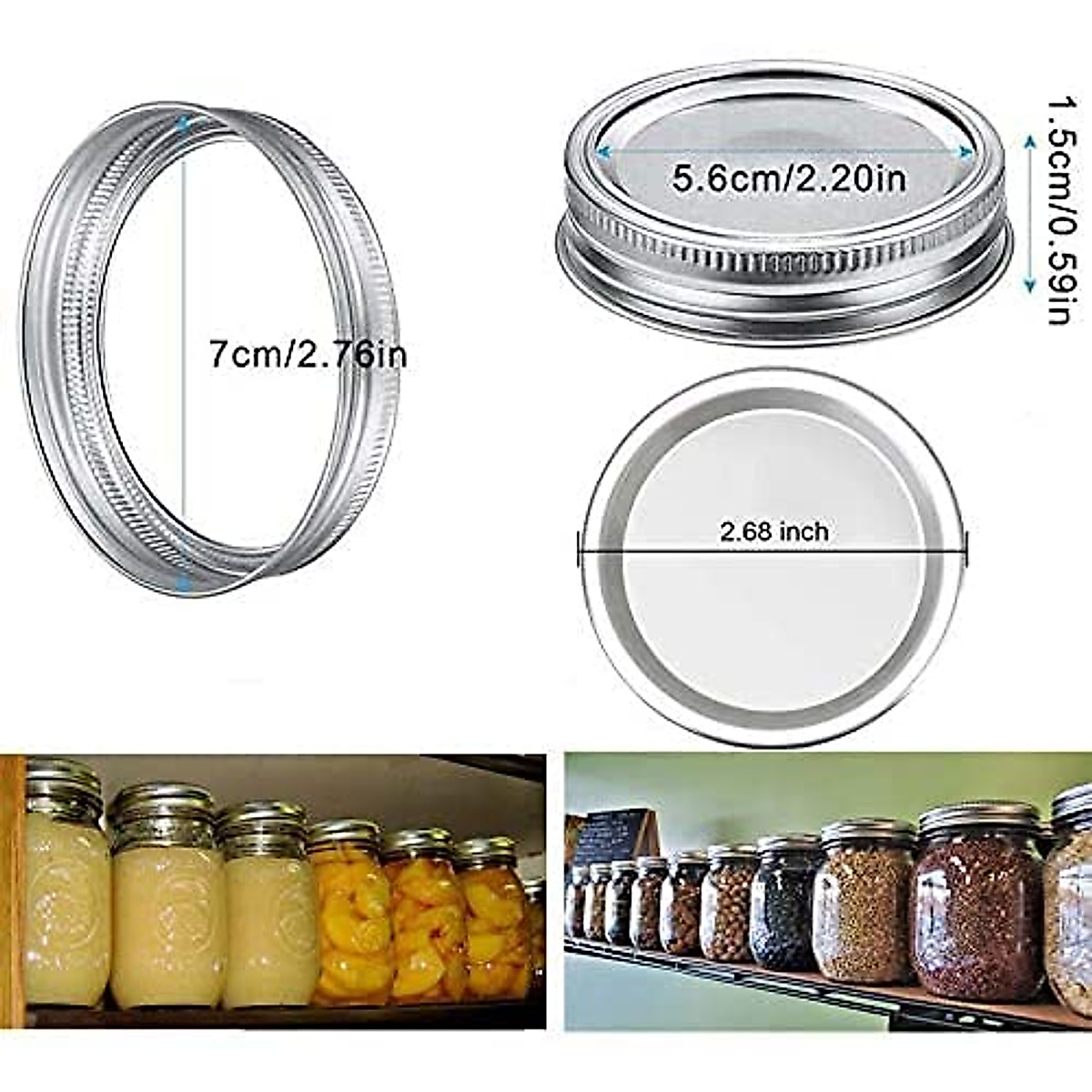 OTTOPT Canning Lids and Rings Regular Mouth -Mason Jar Lids Regular Mouth with Silicone Seals Rings for Ball or Kerr Jars, Rust-Proof Split-Type Leak Proof, Silver24 Count (Lids&Rings)