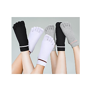 Bencailor 4 Pair Women Five Toe Socks Cotton Toe Socks Athletic Running Long Split Toe Women's Cotton Crew Ankle Socks(Black, White, Grey, Khaki)