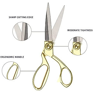 SIRMEDAL Professional Heavy Duty Tailor Scissors 8" Gold Stainless Steel Dressmaker Shears(Gold)
