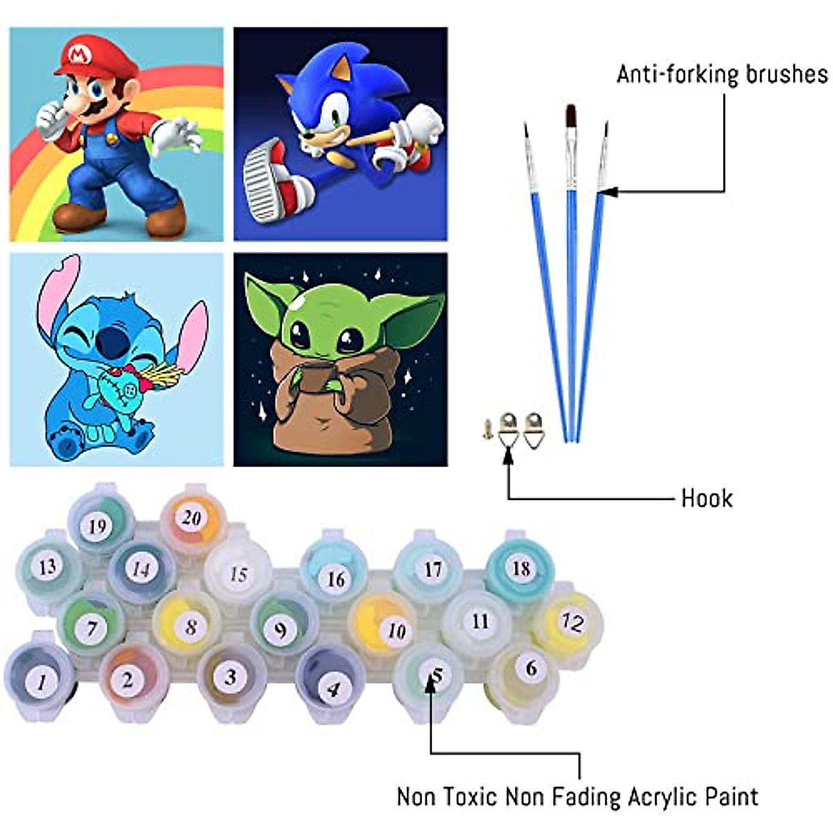 arcvoso 4 Pack Paint by Number for Kids - Carton Paint by Numbers Kits Beginner DIY Childhood Memory Painting by Numbers Acrylic Oil Painting Kits Paint by Number for Home Wall Decor 8X8inch