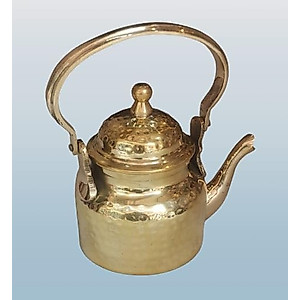 Handmade Pure Brass Hammered Tea Kettle Teapot, Cooking & Serving Pot, Coffee KettleBrass Dining Set, Christmas Gift,Capacity - 350 ML(6" inches) 100% Pure Brass, By TSSI Handicraft