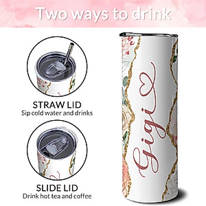 owbgsdh 20 oz Gigi Skinny Tumblers with Lid and Straw, Gigi Stainless Steel Vacuum Insulated Travel Coffee Mug Cup Water Bottle, Gigi Birthday Gifts for Grandmother